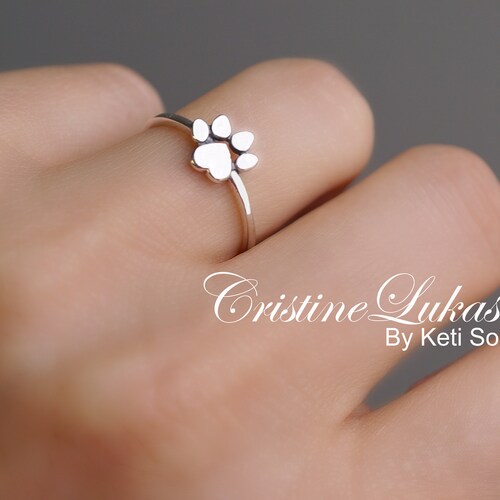 Mini Paw Print Ring With Heart in Sterling Silver Yellow Gold | Etsy
