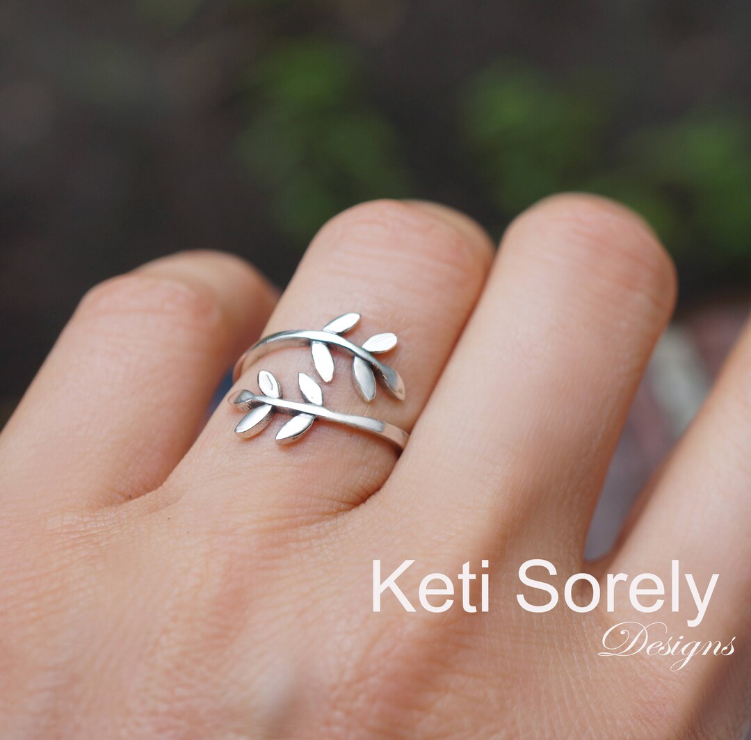 Solid Gold Olive Branch Ring With Double Wrap Vine - Olive Branch Vine ...