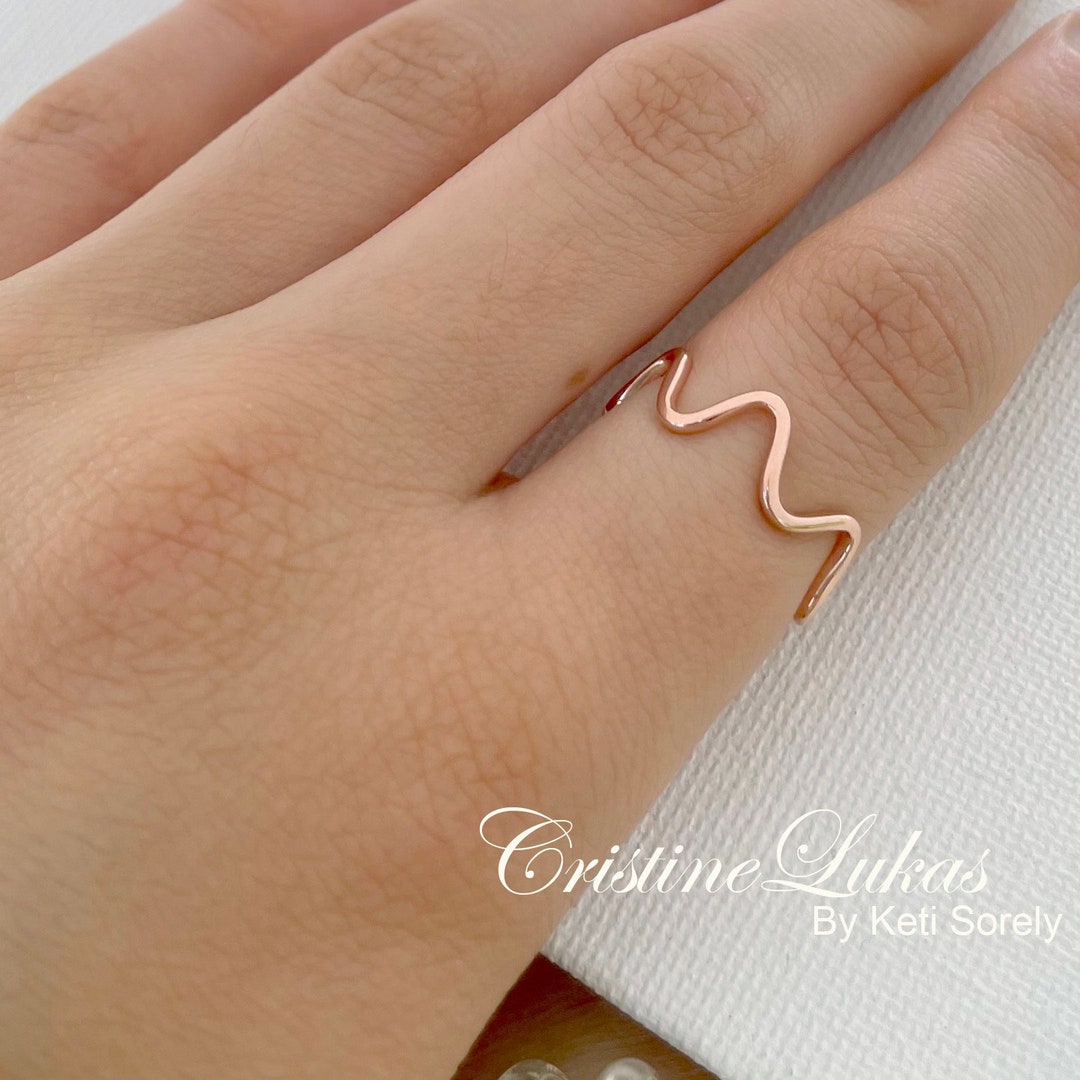 Dainty High and Low Wave Band Ring, Stackable Ring in Sterling Silver ...