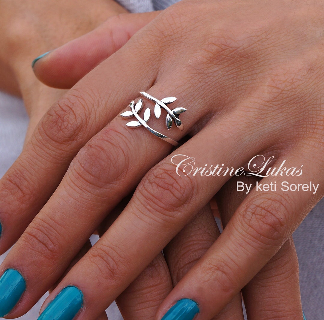 Sterling Silver Olive Branch Ring, Double Wrap Tree Ring With Leaves, Symbol of Peace ...