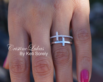 10K 14K or 18K Solid Gold Sideways Cross Ring With Diamonds | Etsy