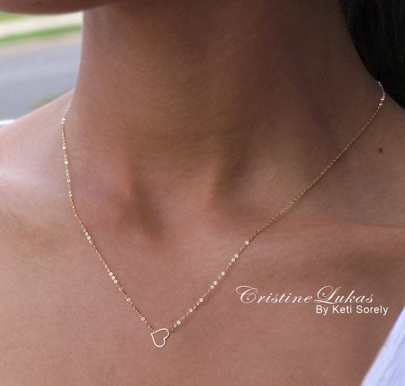 Sideways Heart Necklace Open Heart Necklace Large Heart Necklace in 14K ...
