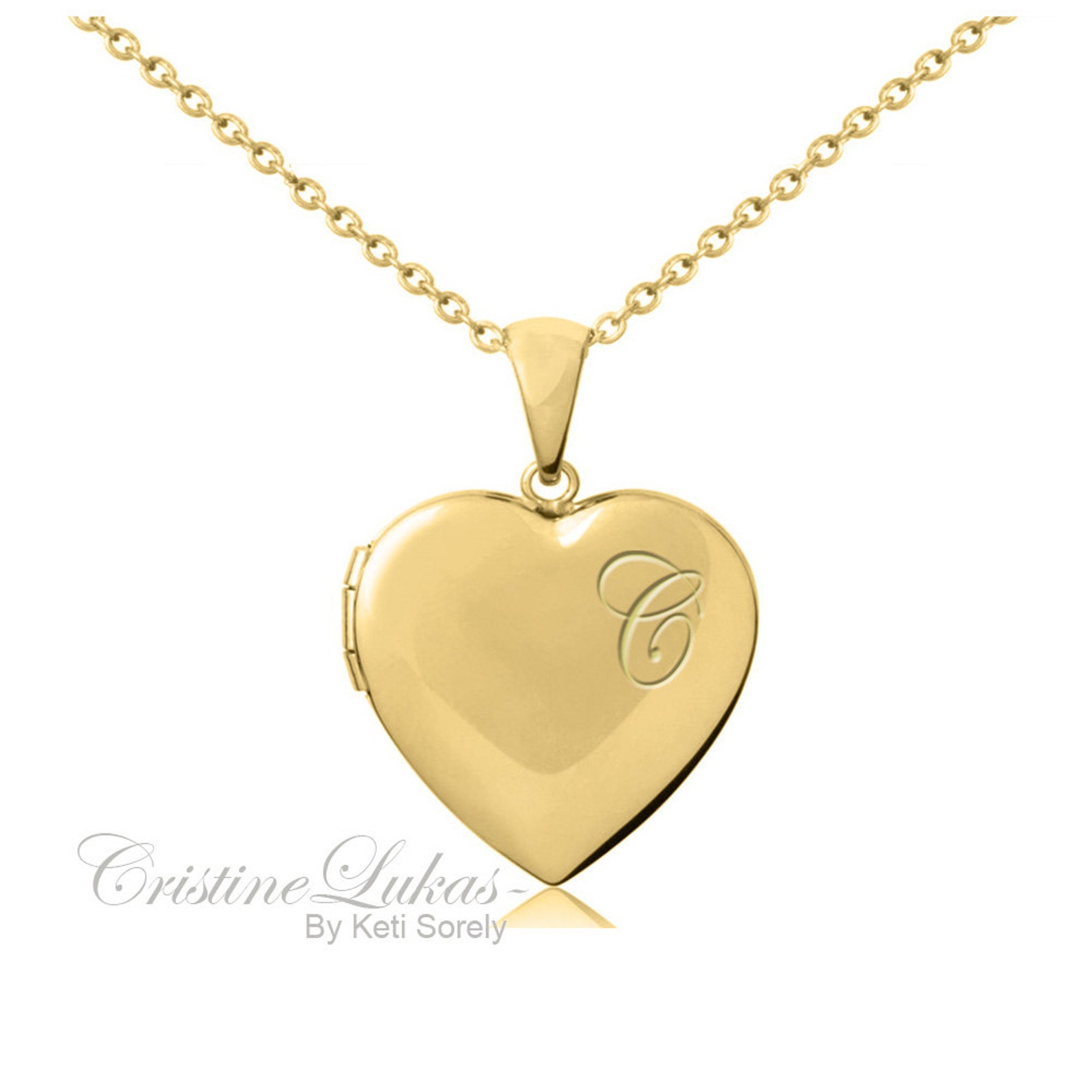 Hand Engraved Heart Locket Necklace With Script Initial | Etsy