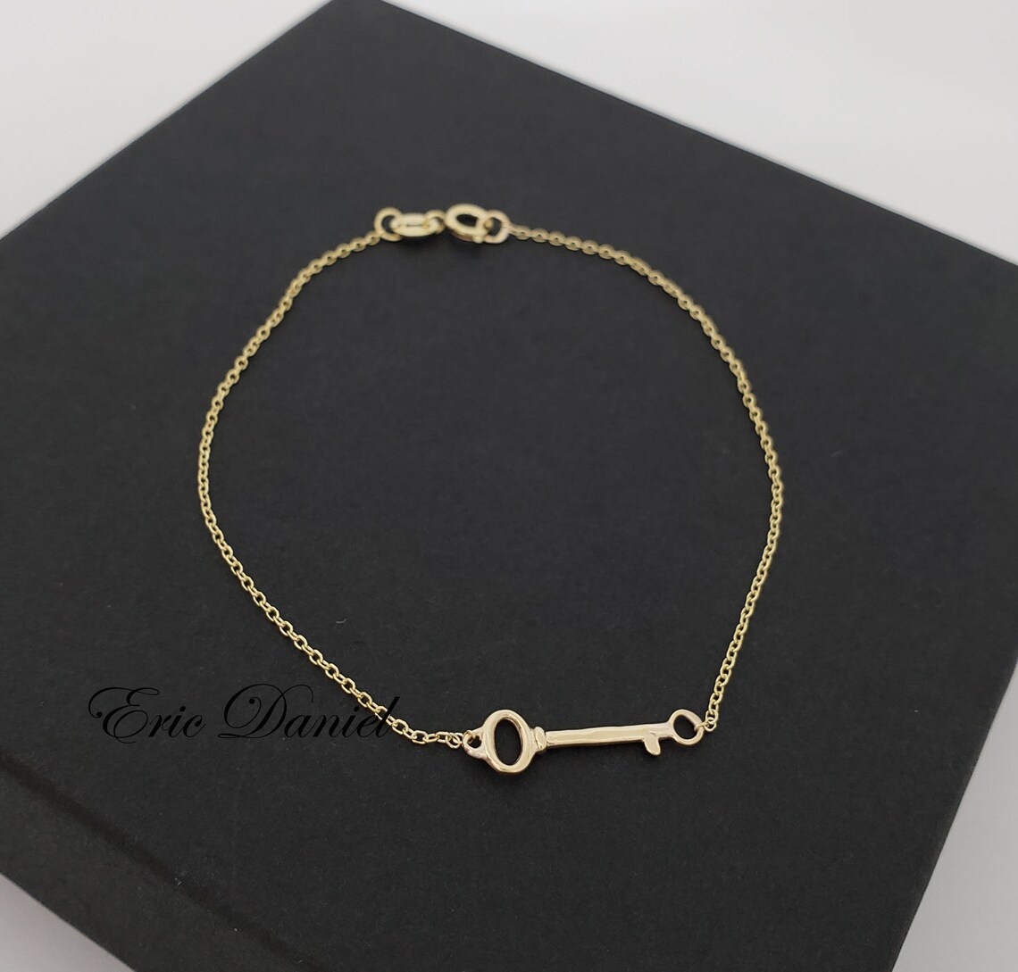 10K 14K or 18K Solid Gold Mini Sideways Key Bracelet or - Etsy