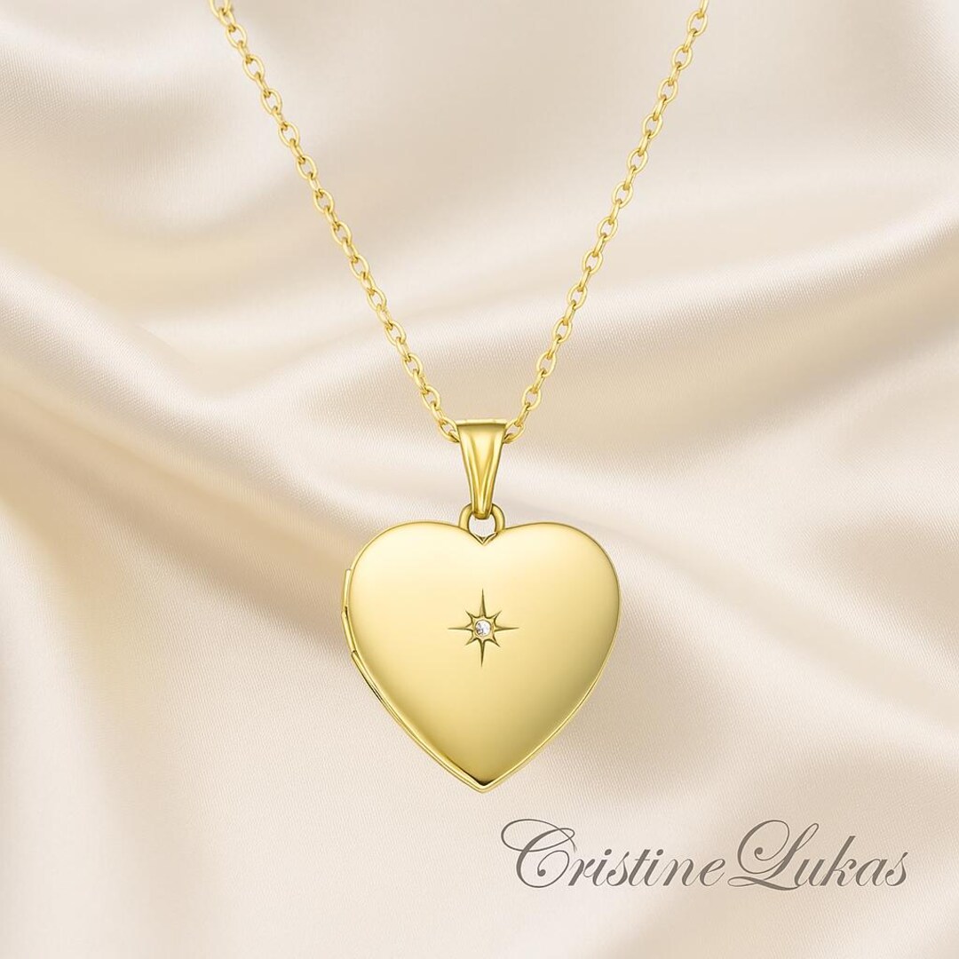 14K Solid Gold Heart Locket With Diamond (.04ct) - Personalize It With ...