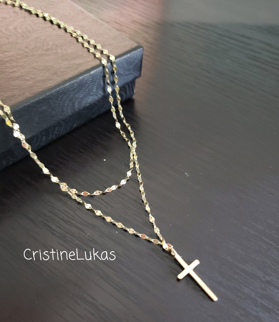 Layered Cross Necklace With Singapore Chain, Double Chain Stackable ...