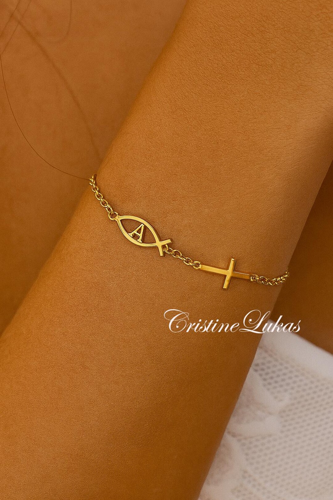 Personalized Sideways Jesus Fish and Cross Bracelet, Sterling Silver ...