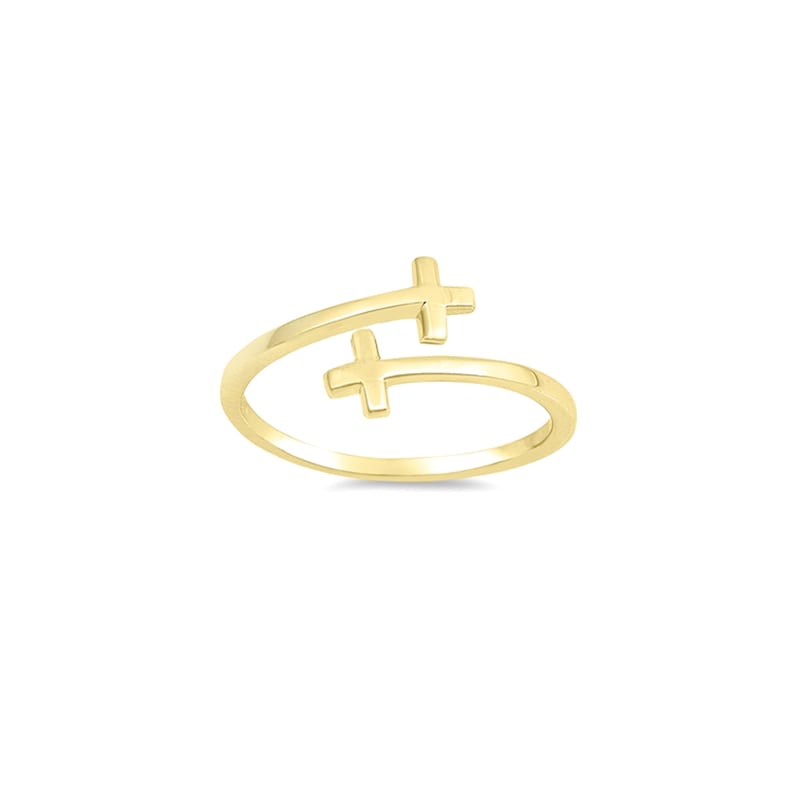 10K, 14K or 18K Solid Gold Double Cross Ring, Sideways Bypass Crosses ...