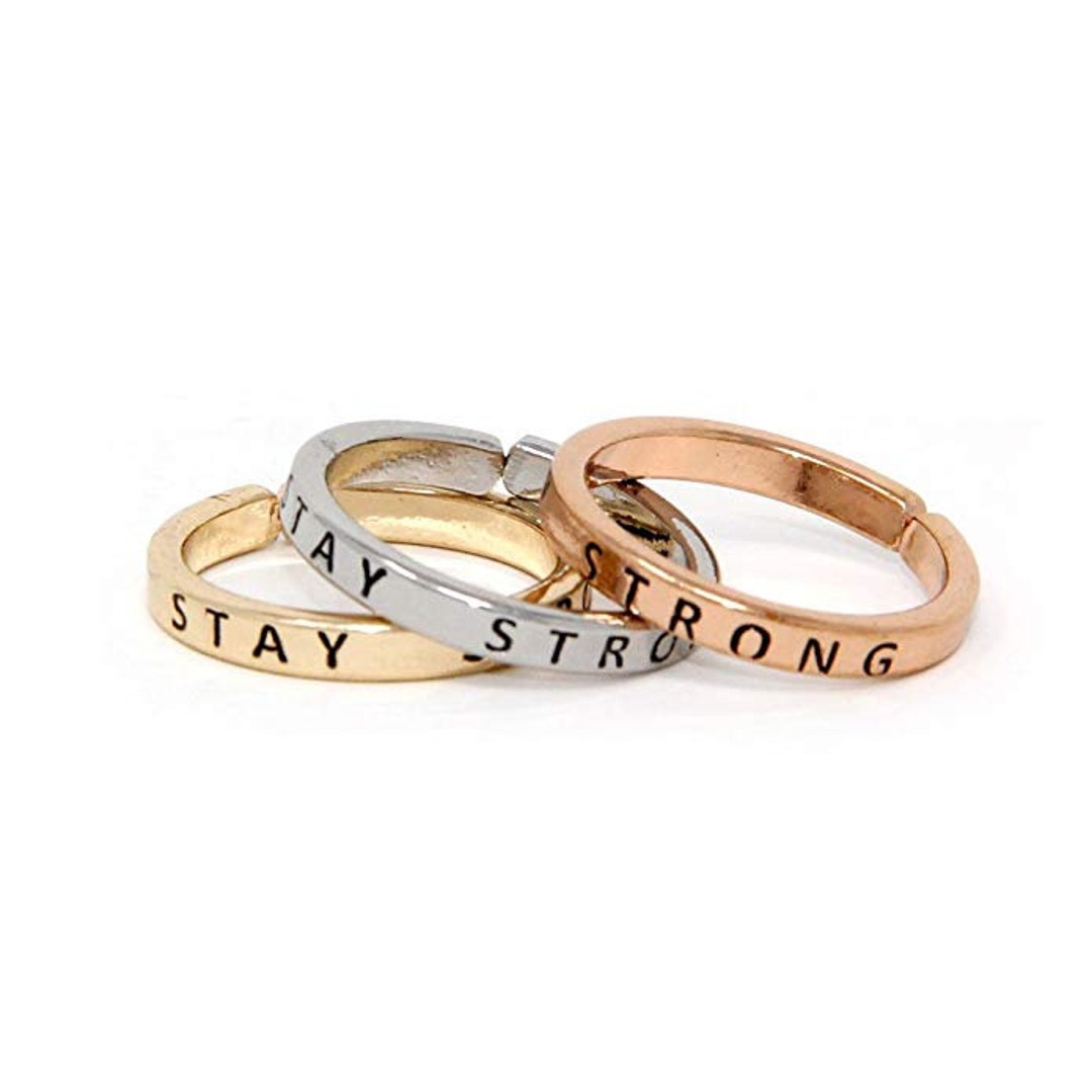 Stacking Ring "stay Strong" in Yellow, Rose & White Gold Color ...