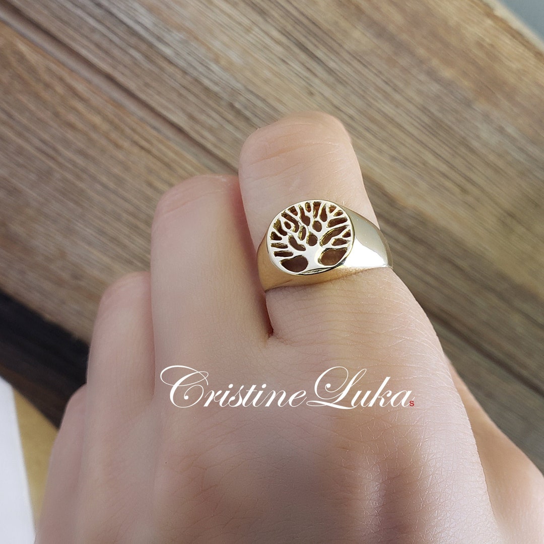 10K, 14K or 18K Solid Gold Tree of Life -unisex Family Tree Ring ...