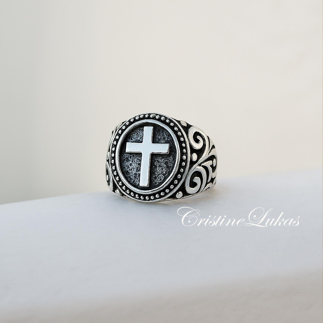 Vintage Styled Cross Ring in Sterling Silver, Antique Unisex Religious ...