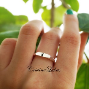 Mini Paw Print Ring in Sterling Silver or Yellow Gold, Animal Lover ...