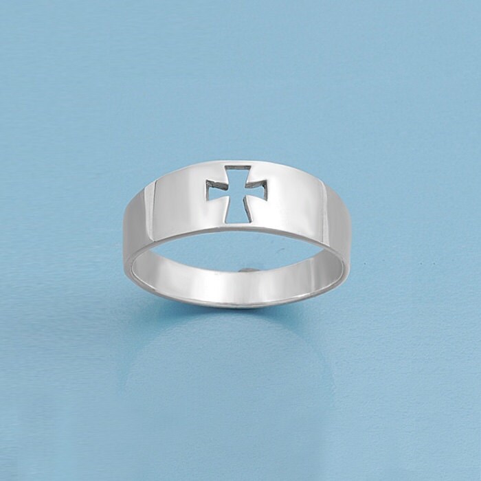 10K 14K or 18K Cross Band Ring Unisex Religious Ring in - Etsy