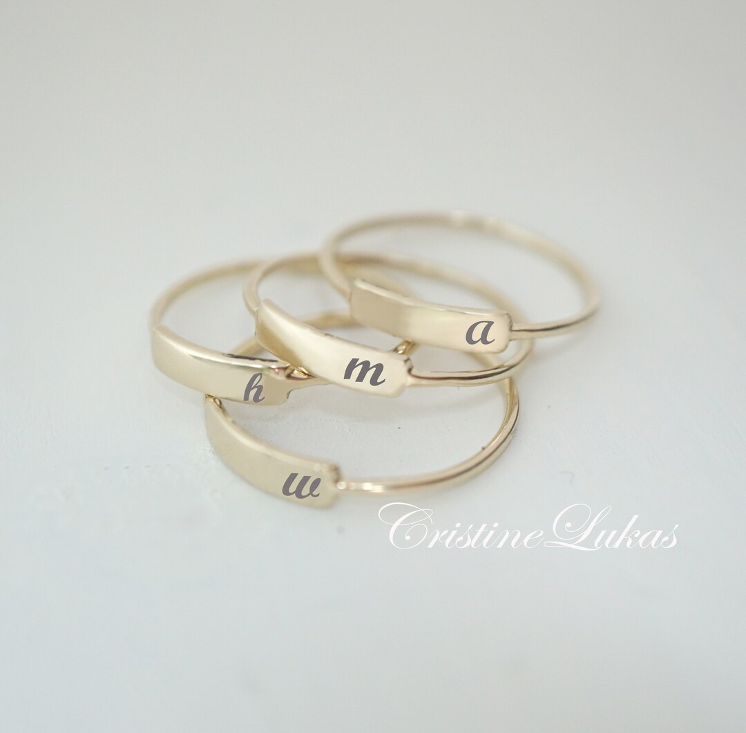 Stackable Bar Ring With Initial - Stacking Mother's Rings With Your Family Initials, Engraved ...