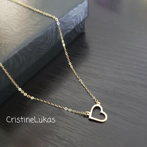 Sideways Open-heart Necklace, Mini Heart in 14K Yellow Gold Filled, 10K ...