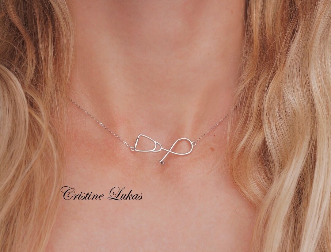 10K, 14K, or 18K Solid Gold Stethoscope Infinity Necklace, Medical ...