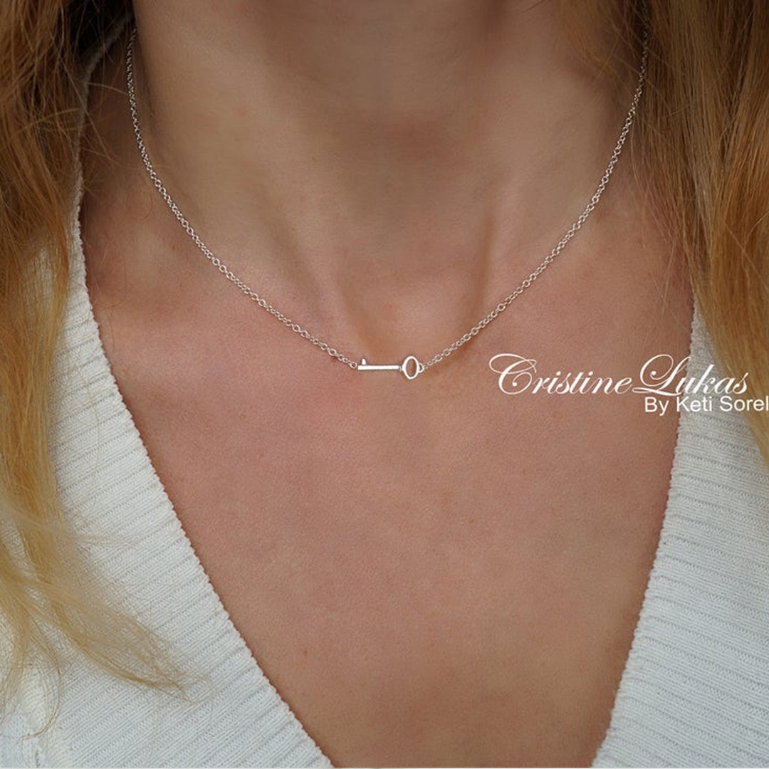 10K, 14K or 18K Solid Gold Mini Sideways Key Necklace in Yellow Gold ...