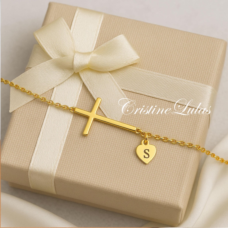 Solid Gold: 10K, 14K, 18K or Siver Personalized Sideways Cross Bracelet ...