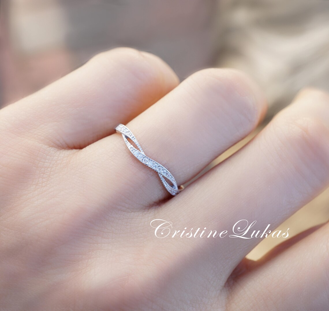 Twisted Infinity Engagement Band Ring With Clear CZ Stones | Etsy