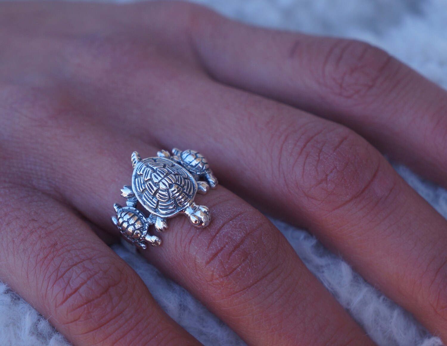 Sterling Silver Turtle Ring Mother with Babies Moternal Love Jewelry Family Ring Mother s Ring Hypoallergenic Jewelry