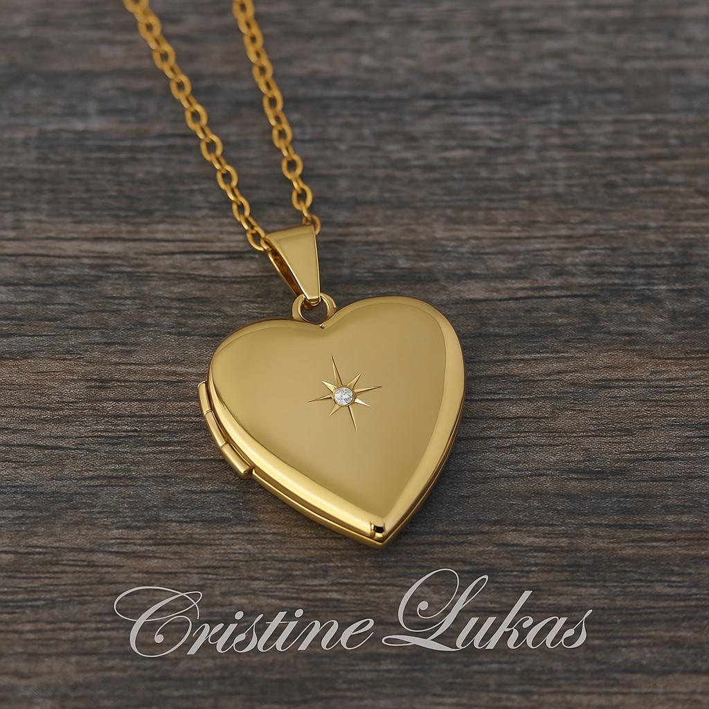 14K Gold Filled Heart Locket With Genuine Diamond, Photo Locket for ...