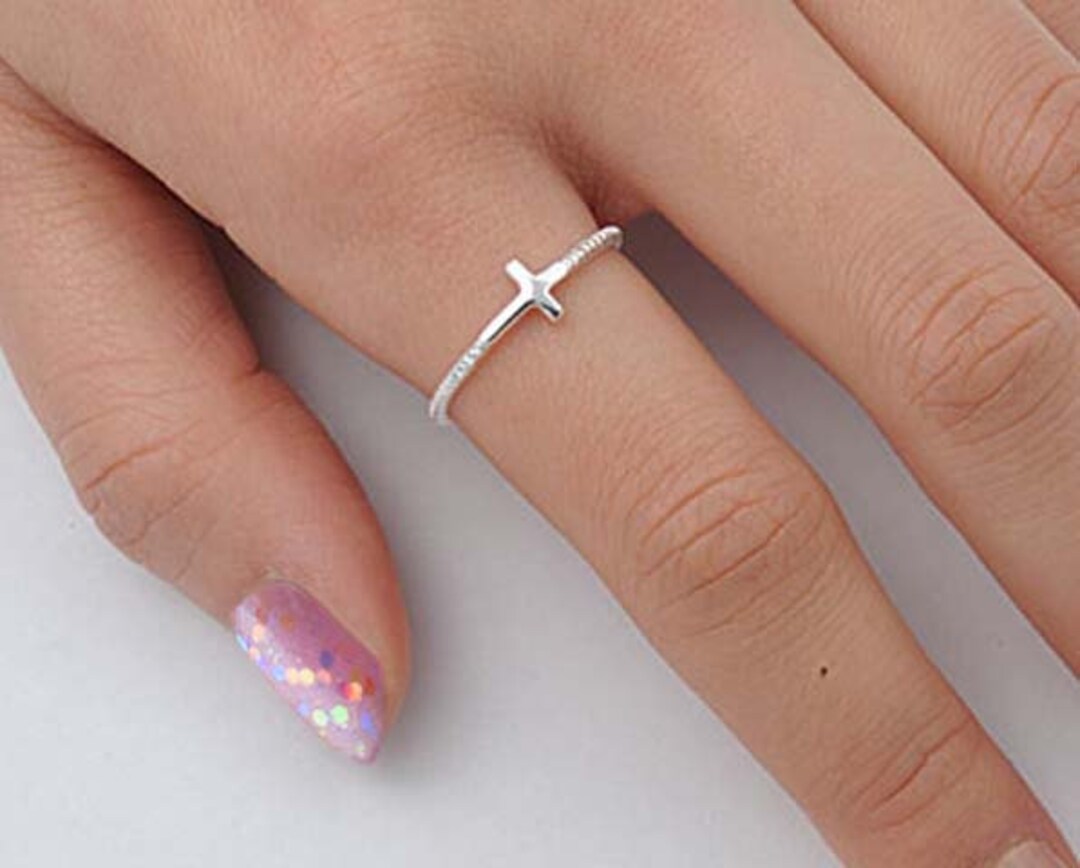Sideways Cross Ring With Twisted Rope Design, Sterling Silver, Yellow ...