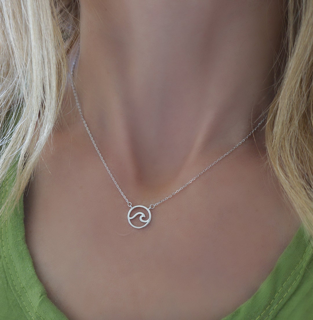 Mini Wave Necklace in Sterling Silver, Ocean Current, Sea Waves, Ups ...
