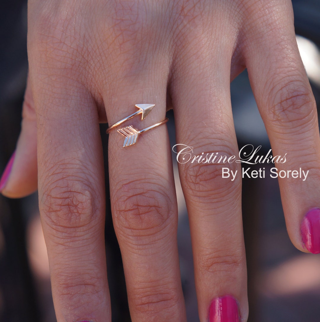 Yellow Gold Arrow Ring - Open Arrow Ring - Sideways Arrow Ring - Double Wrap Ring - Sterling ...