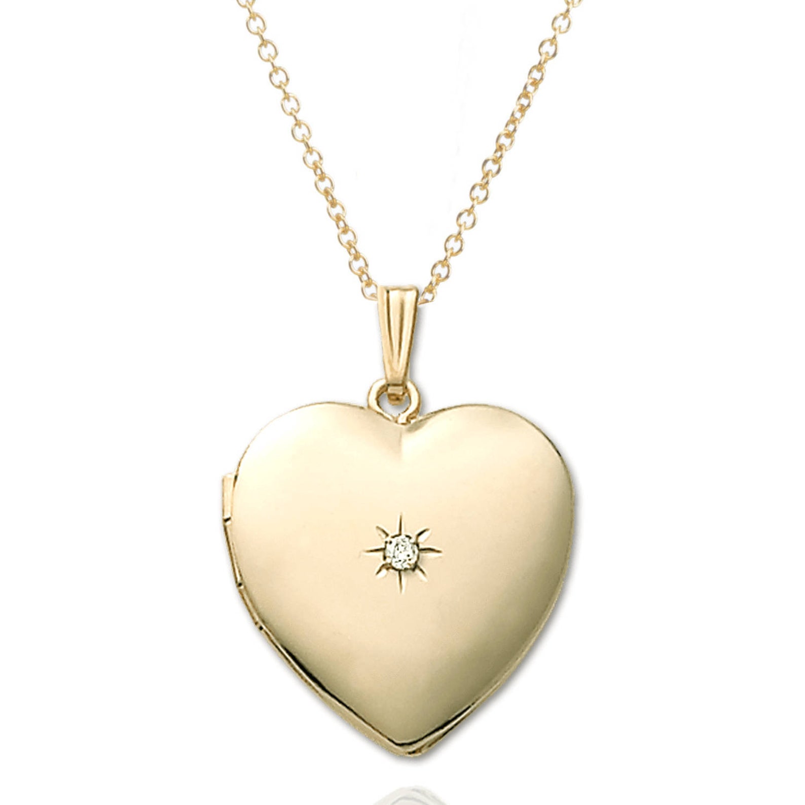 14K Solid Gold Heart Locket with Diamond .04ct Personalize | Etsy