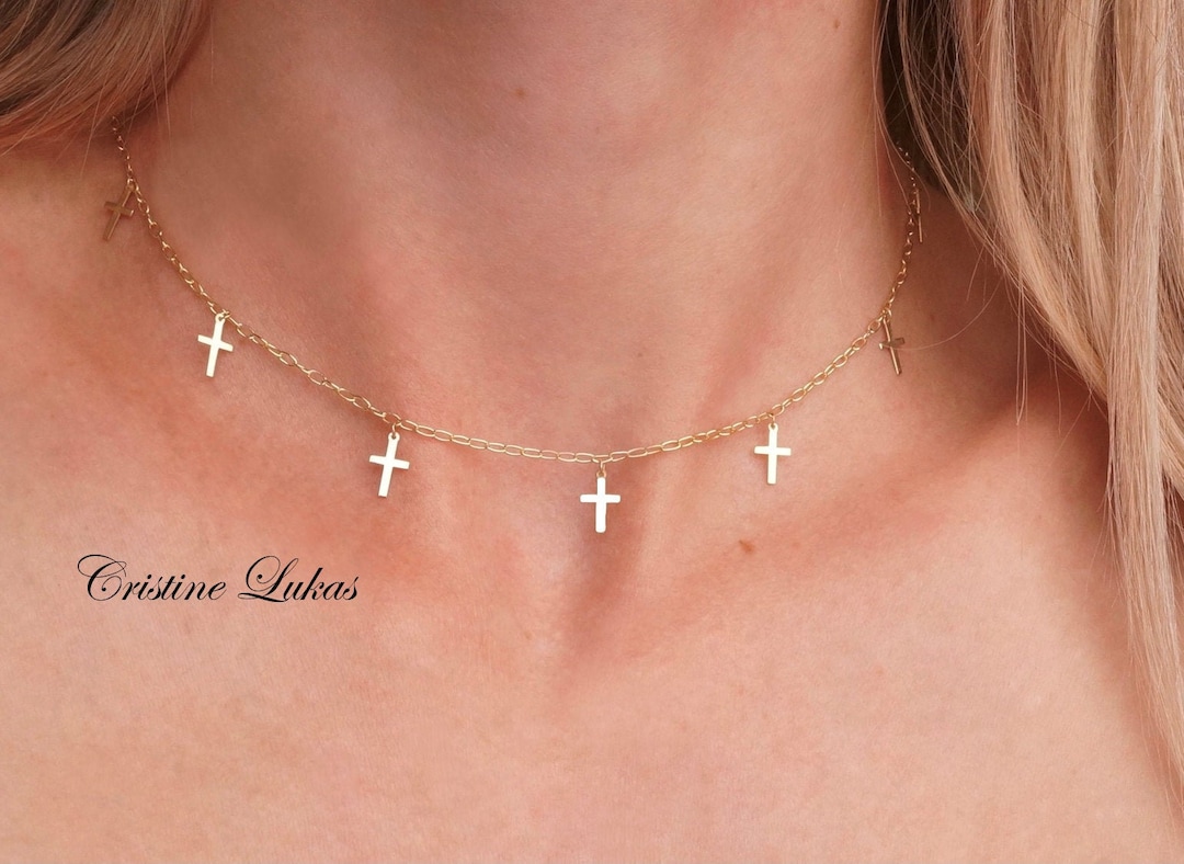 Sterling Silver Multi Cross Necklace in Yellow Gold Over - Etsy