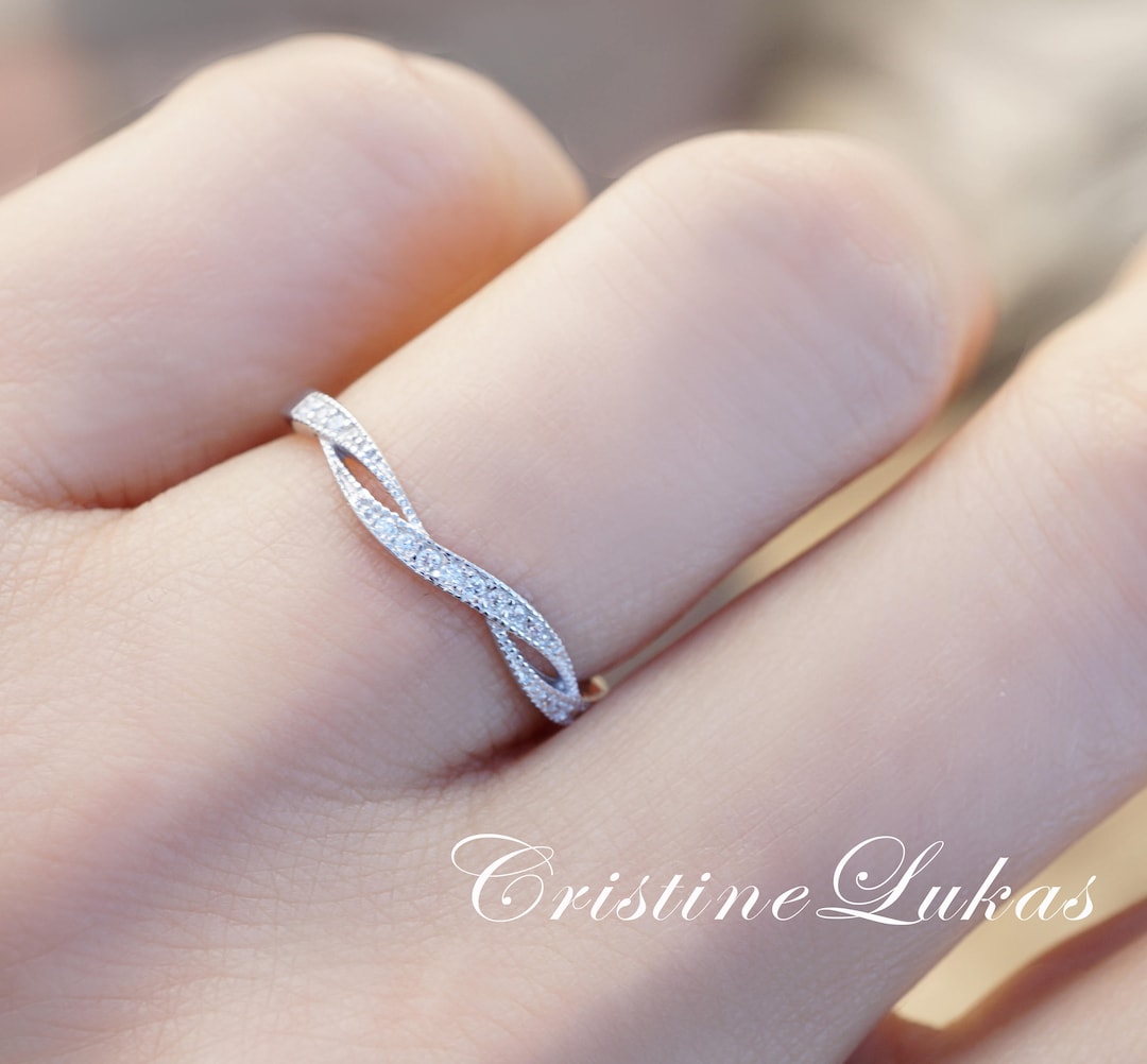 Twisted Infinity Engagement Band Ring With Clear CZ Stones, Eternity ...