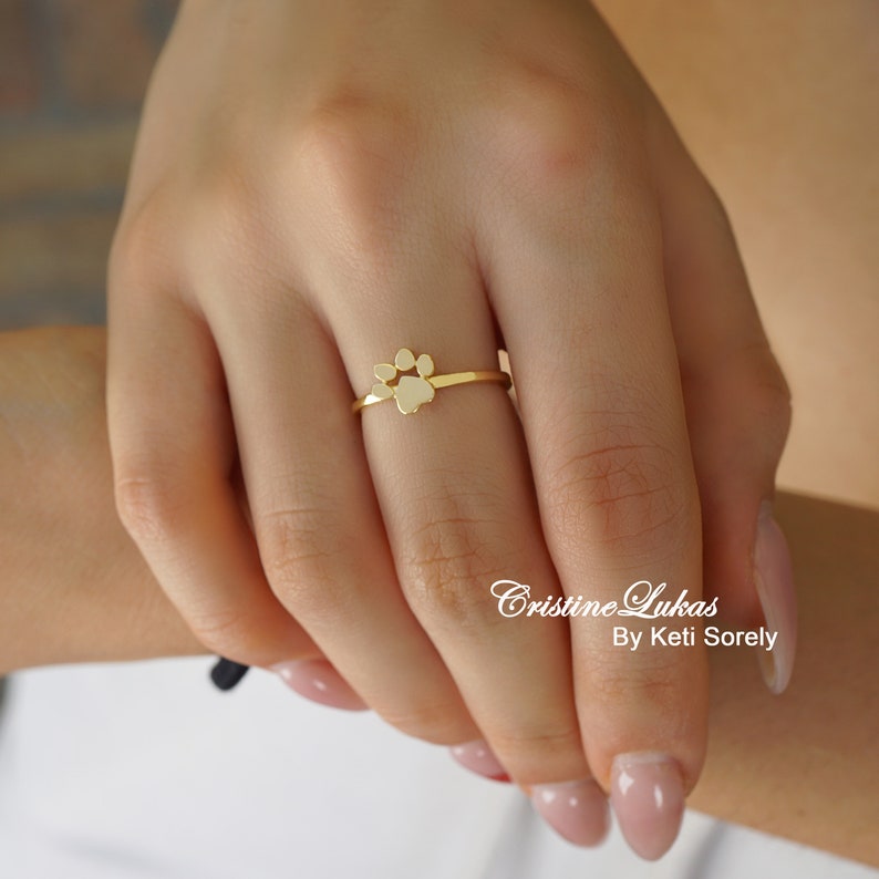 Pet Paw Print, Dog Lover Ring in Sterling Silver, Yellow or Rose Gold ...