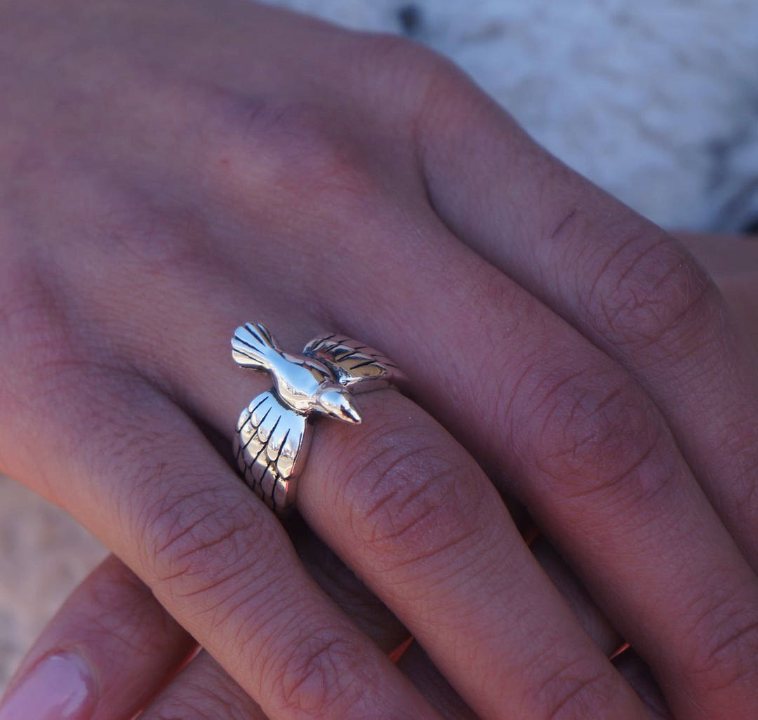 10K, 14K or 18K Solid Gold - Bird Ring in White, Yellow or Rose Gold ...