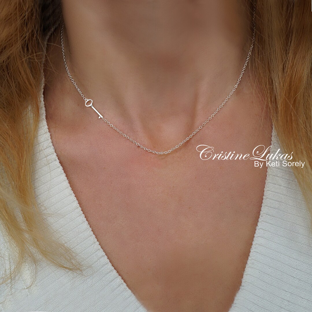10K, 14K or 18K Solid Gold Mini Sideways Key Necklace in Yellow Gold ...