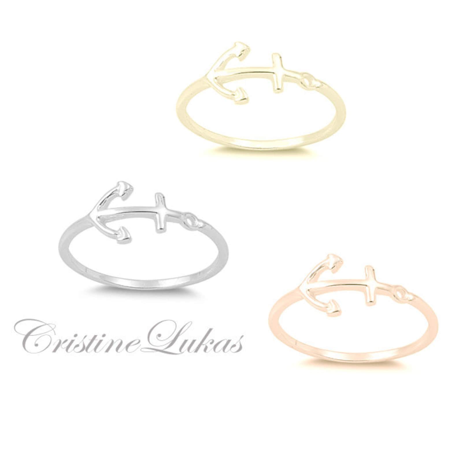 10K 14K or 18K Solid Gold Sideways Anchor Ring in Yellow - Etsy