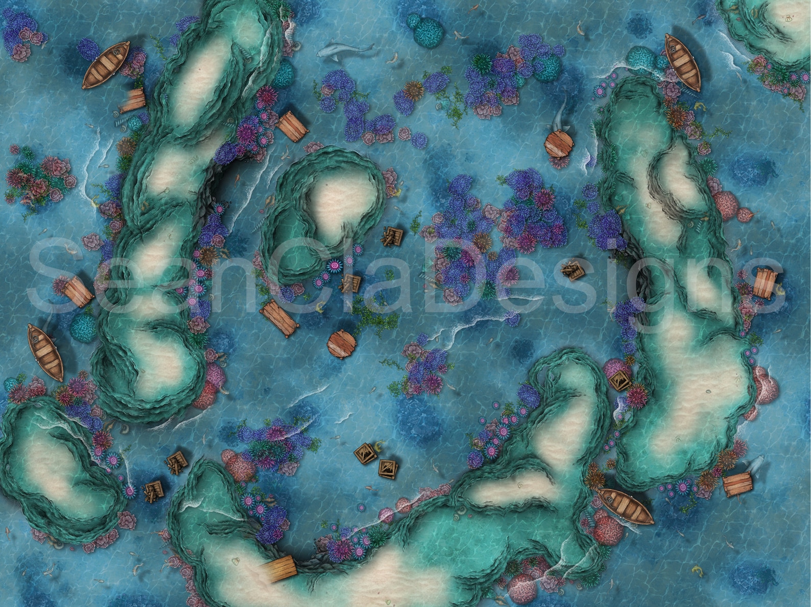 Dnd Battle Map Islands Encounter (with Underwater Caves) 4k Perfect for ...