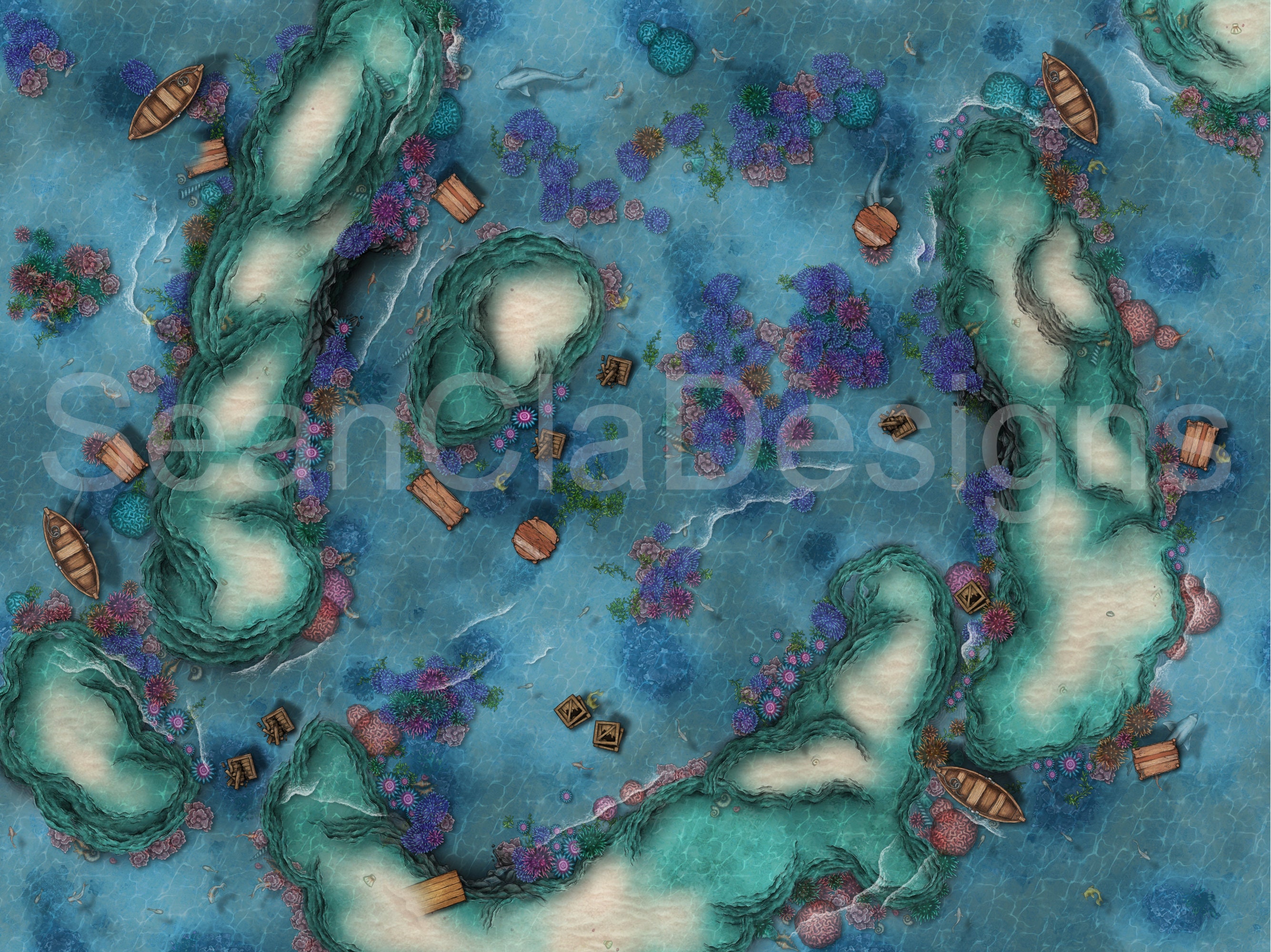 Dnd Battle Map Islands Encounter With Underwater Caves 4k Perfect For Print And Vtt Etsy
