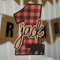 Personalized Buffalo Plaid Bear Banner: Lumberjack Birthday Decor - Etsy