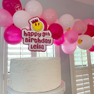Preppy Happy Birthday Cake Topper , Pink , White , Glitter ...