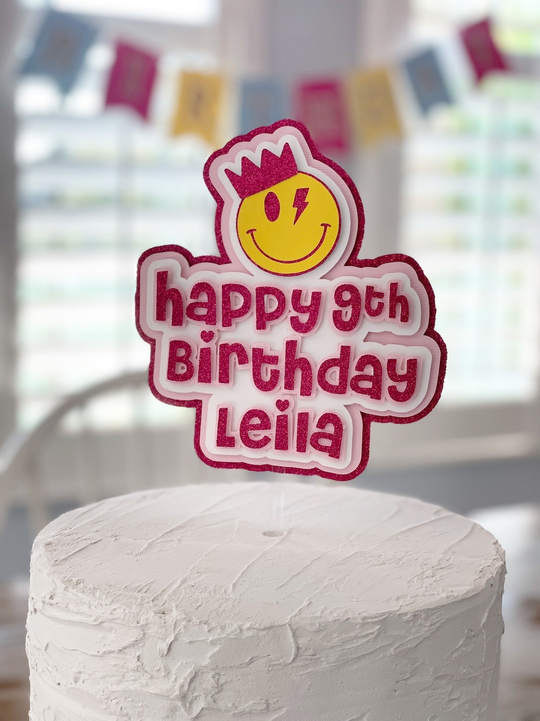 Preppy Happy Birthday Cake Topper , Pink , White , Glitter ...