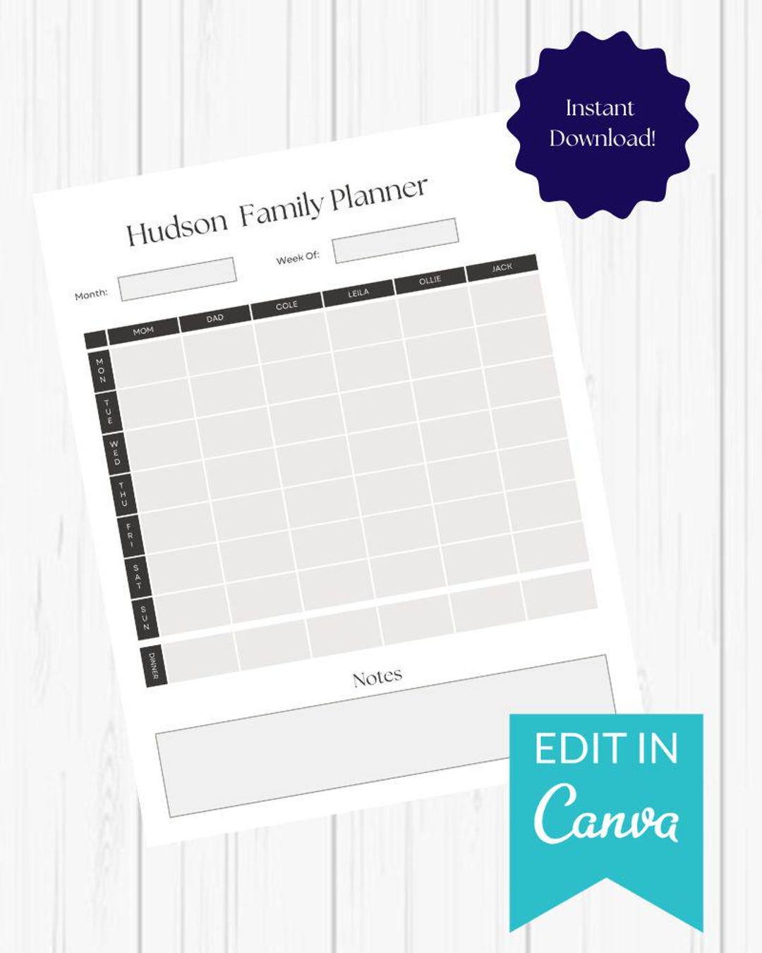 Family Weekly Planner | Editable in Canva | Instant Download| up to 4 ...