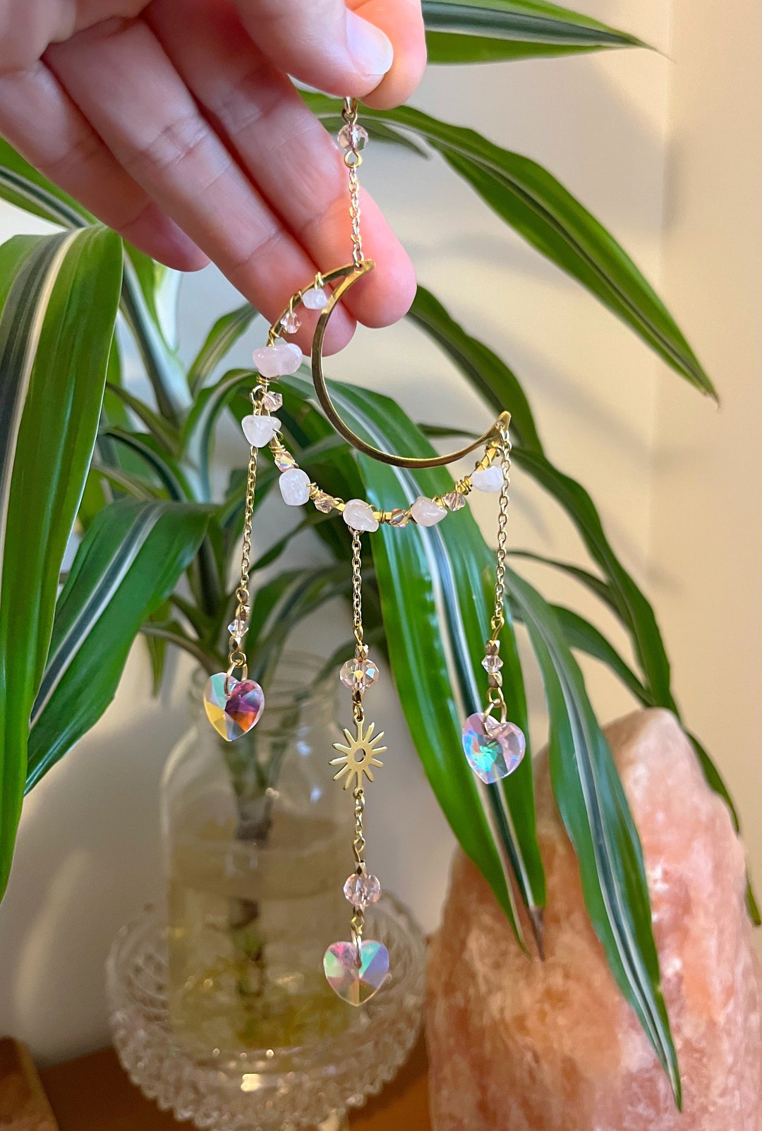 Rose Quartz Over the Moon’ Mini Sun Catcher Window Hanging Crystals - Etsy