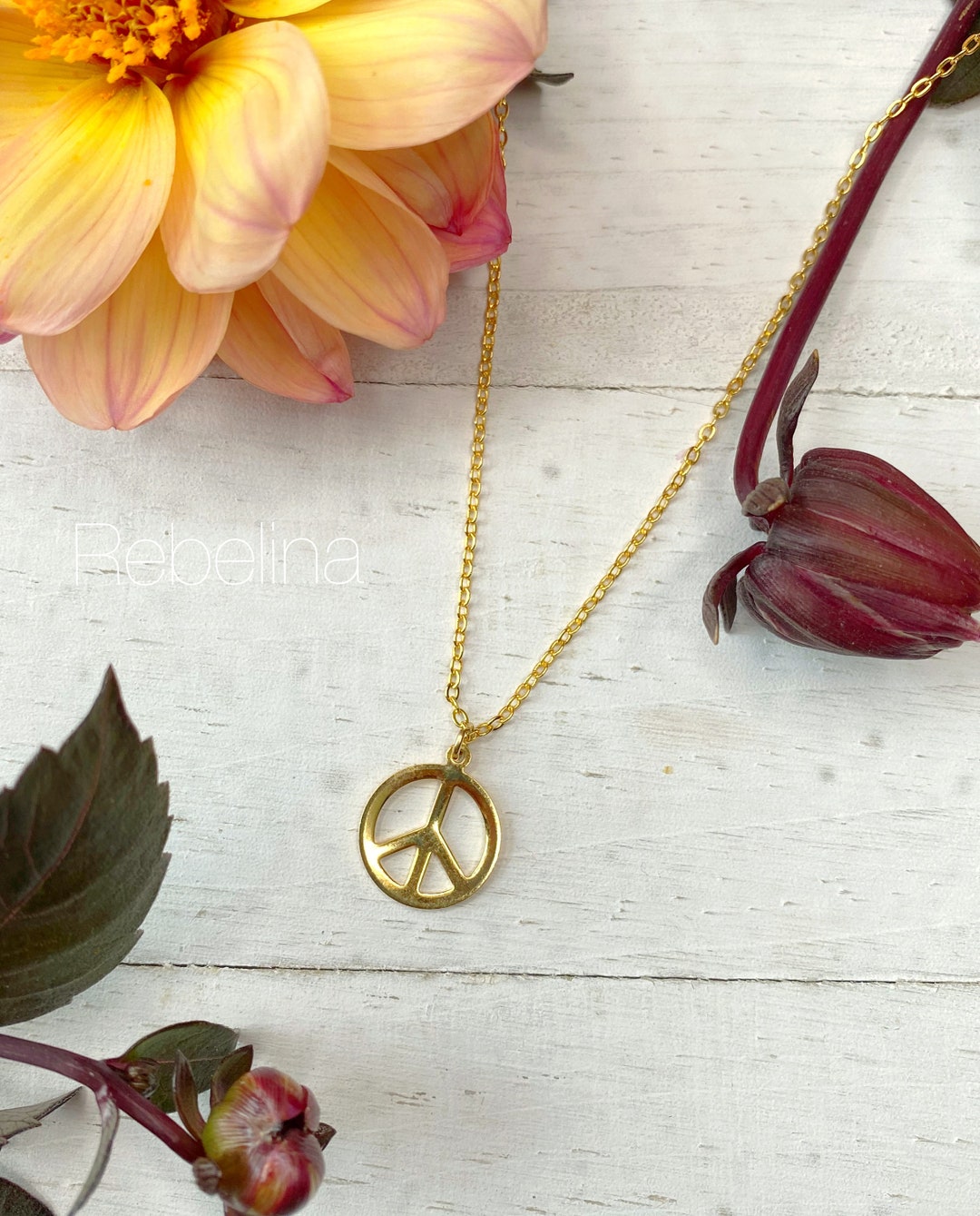 Peace Sign 24k Gold Plated Necklace - Etsy