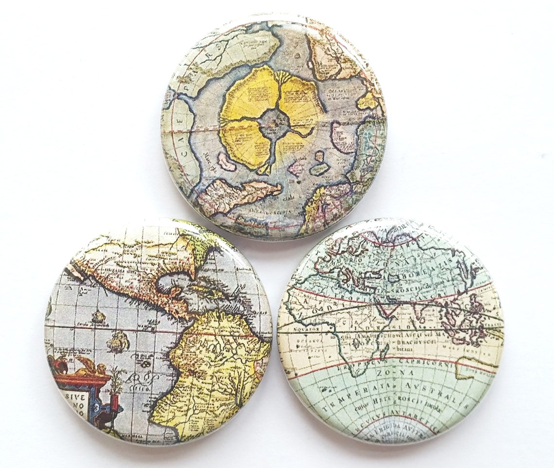 World Map Magnets Colorful Old Maps Fridge Magnets Old | Etsy