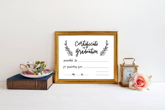 Simple Leaves Certificate of Graduation PRINTABLE Home | Etsy