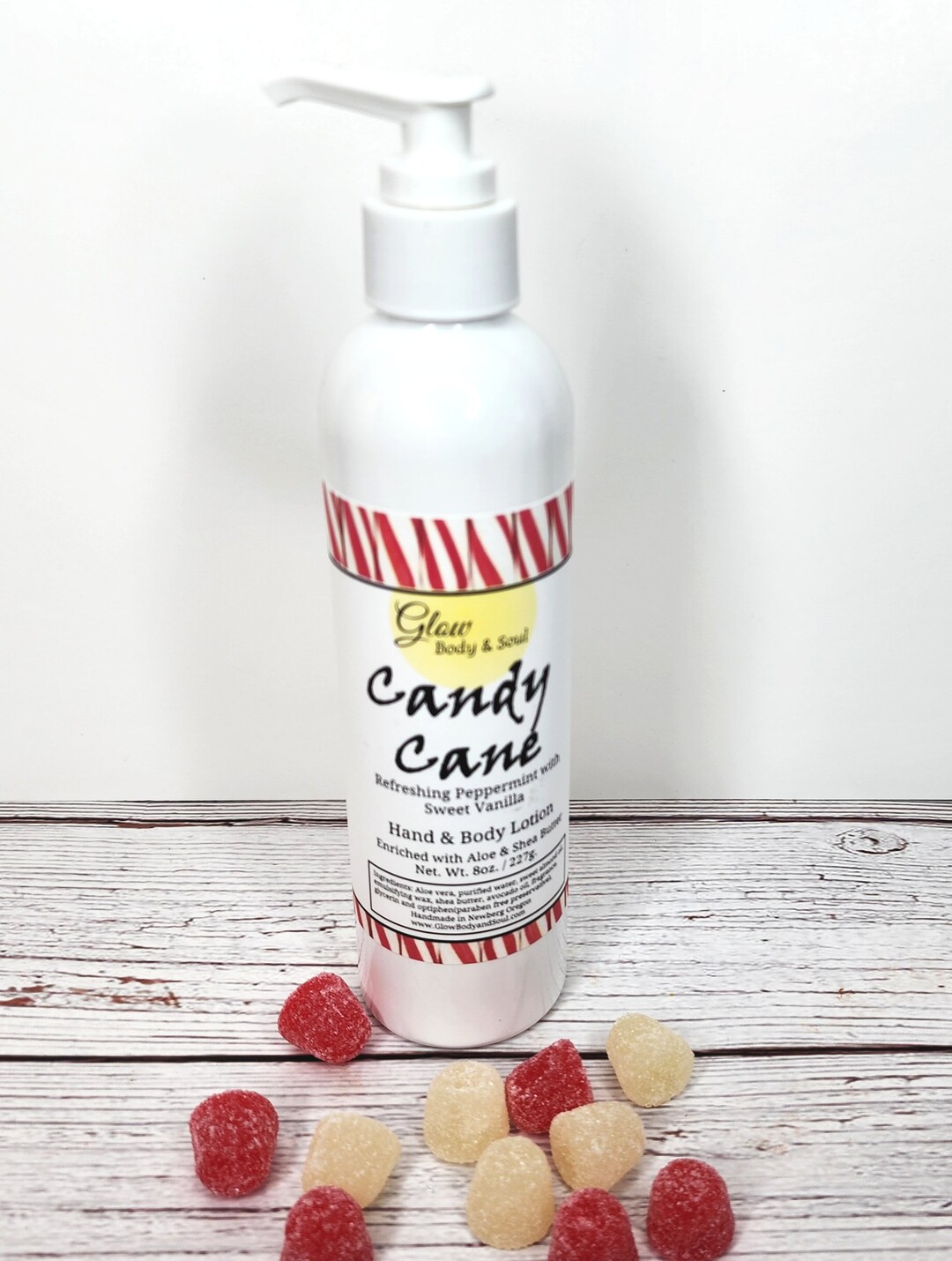 Candy Cane Aloe and Shea Butter Lotion 8 Oz. Paraben Free Hand and Body ...