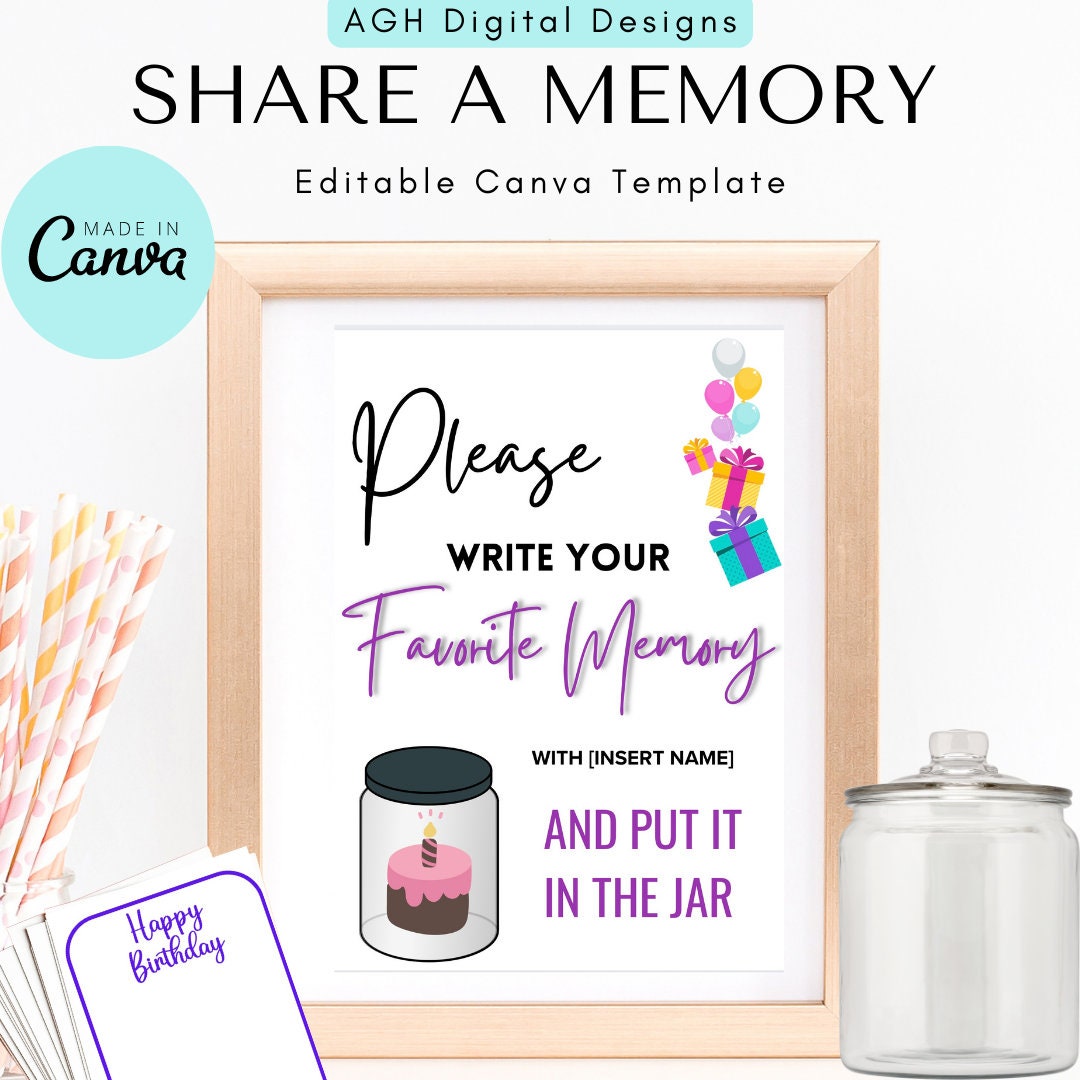 Personalized Memory Jar Sign and Note Cards | Customizable Canva ...