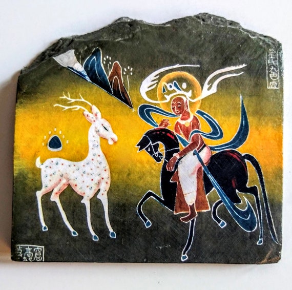 Chinese Painting of a Sacred Buddhist Jataka Tale on Slate - Etsy