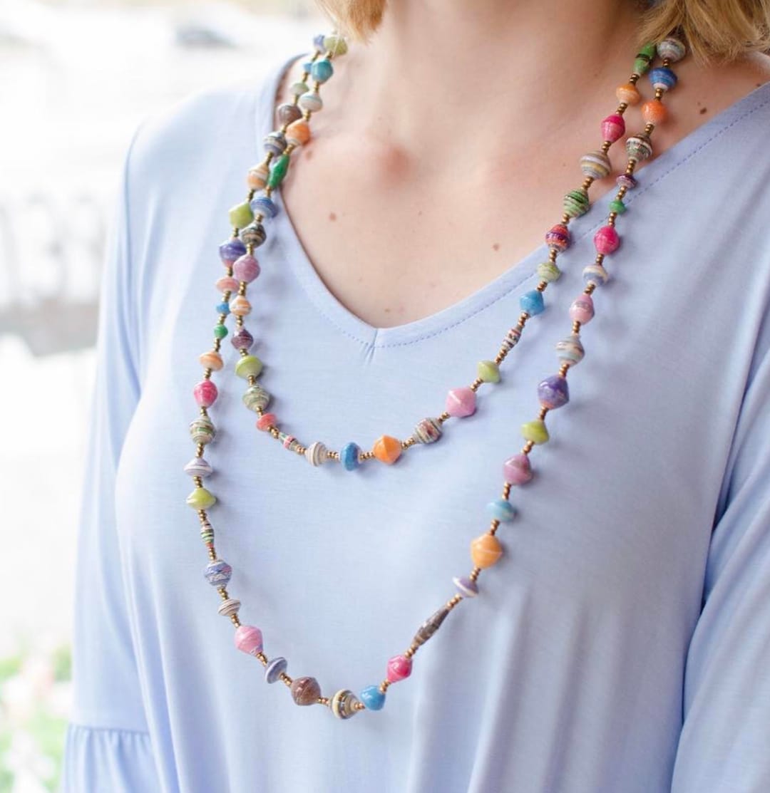 Ugandan Paper Bead Bright Necklace Natural Ekisa African Jewelry Fair ...