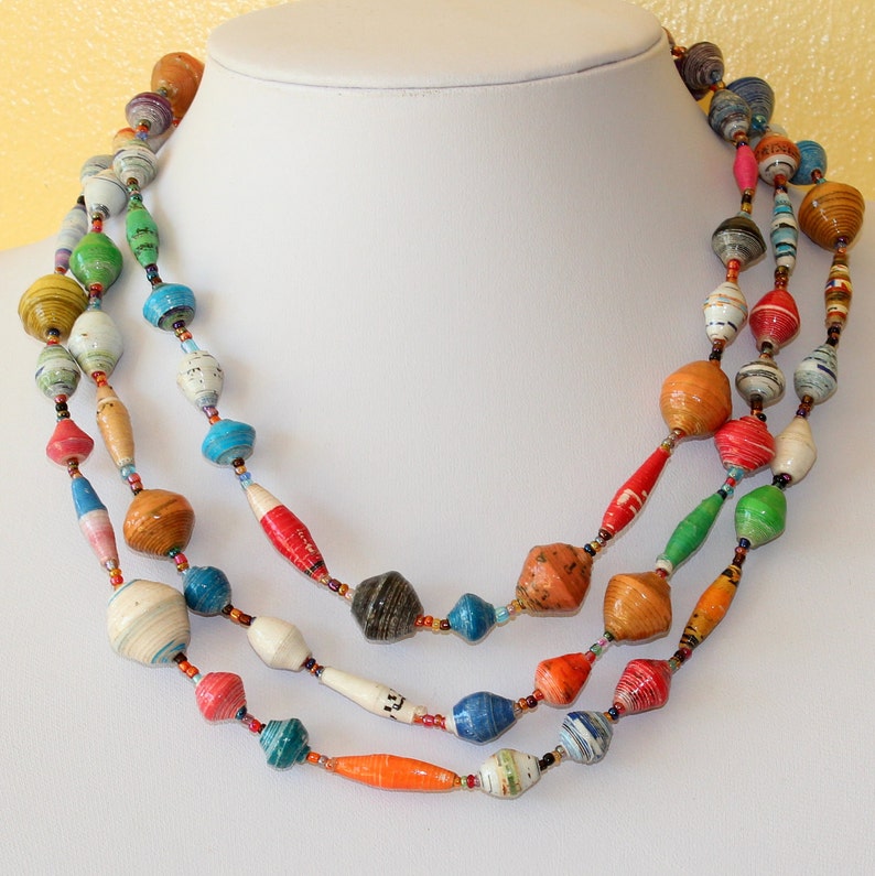 Ugandan Paper Bead Bright Necklace Natural Ekisa African - Etsy